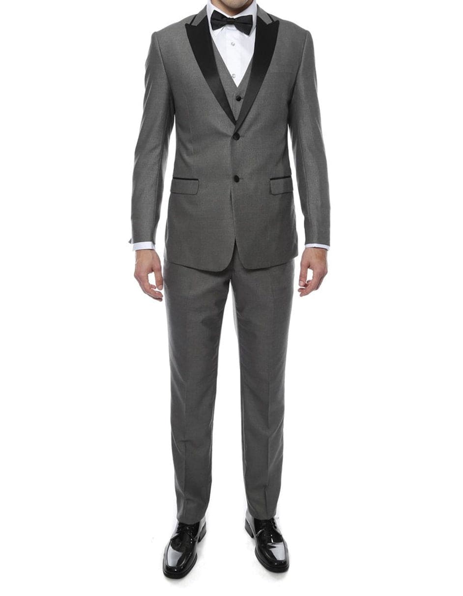Grey Prom Suit - Gray Wedding Suit - Gray Tuxedo Grey Vested Peak ...