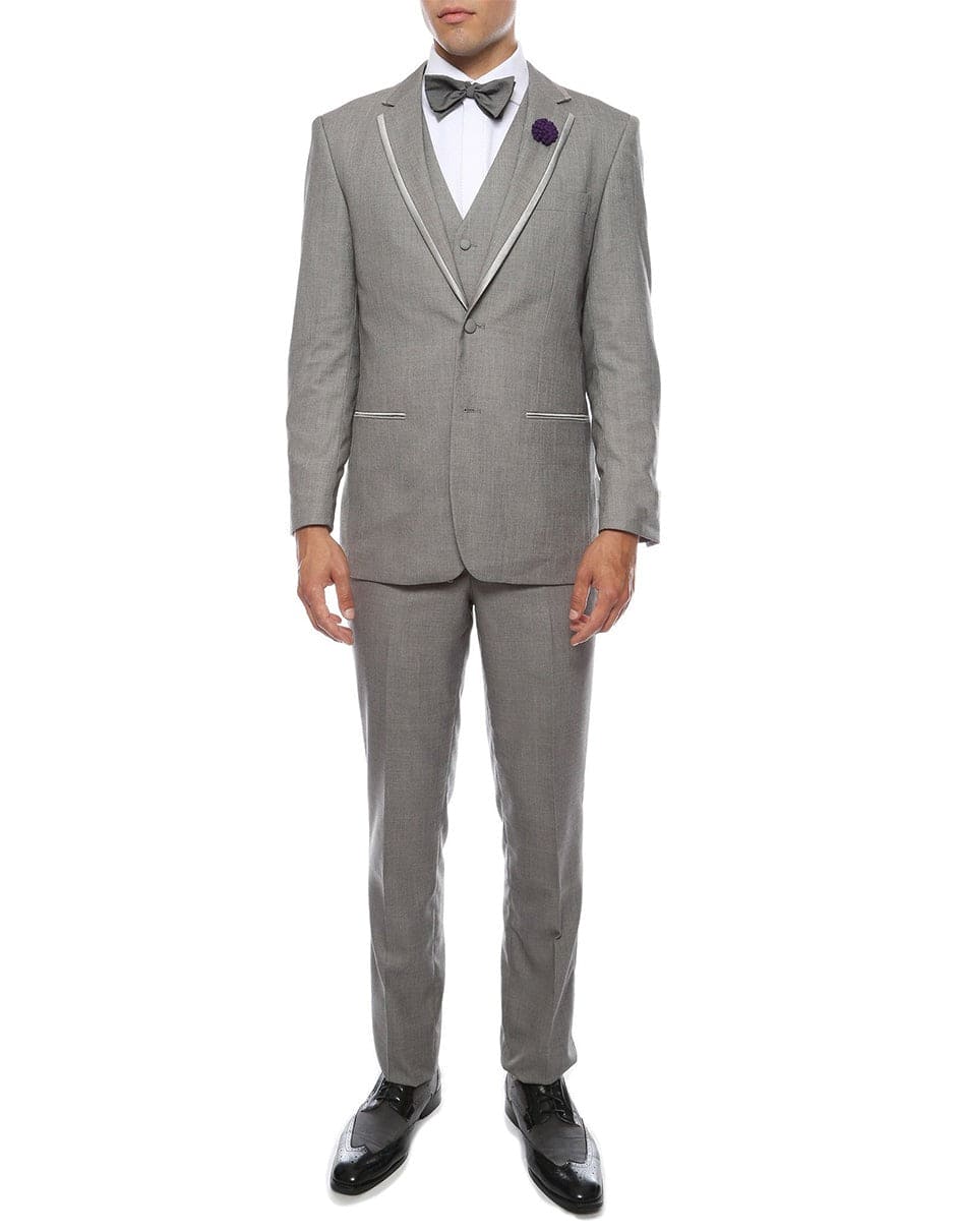 Grey Prom Suit - Gray Wedding Suit - Gray Tuxedo Vested Grey Trim ...