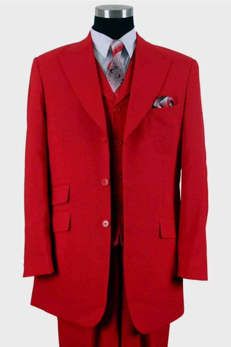 "Red Men's Fashion Suit with 3-Button Vest and Wide Peak Lapel ...