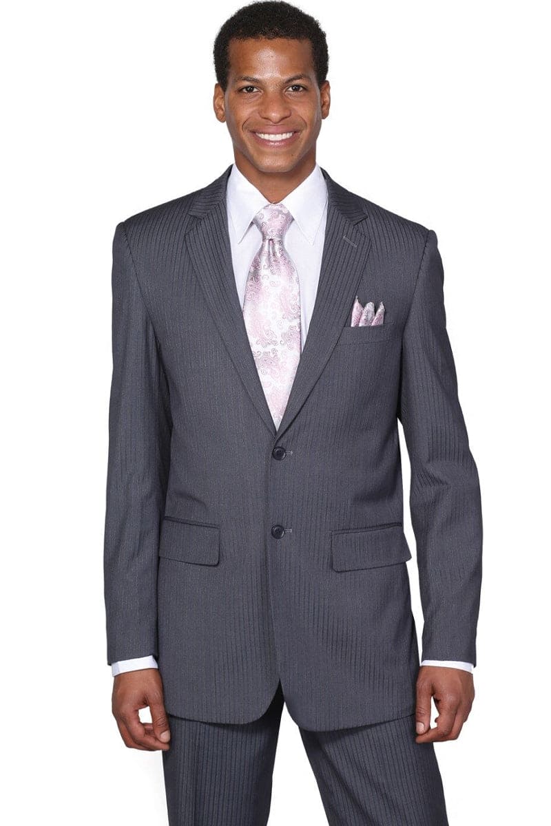 "Modern Fit Charcoal Grey Men's Suit - 2 Button Tonal Pinstripe ...