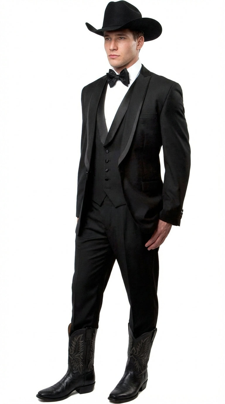 Black Western Tuxedo for Men | Classic Three Piece Formal Wedding Peak ...
