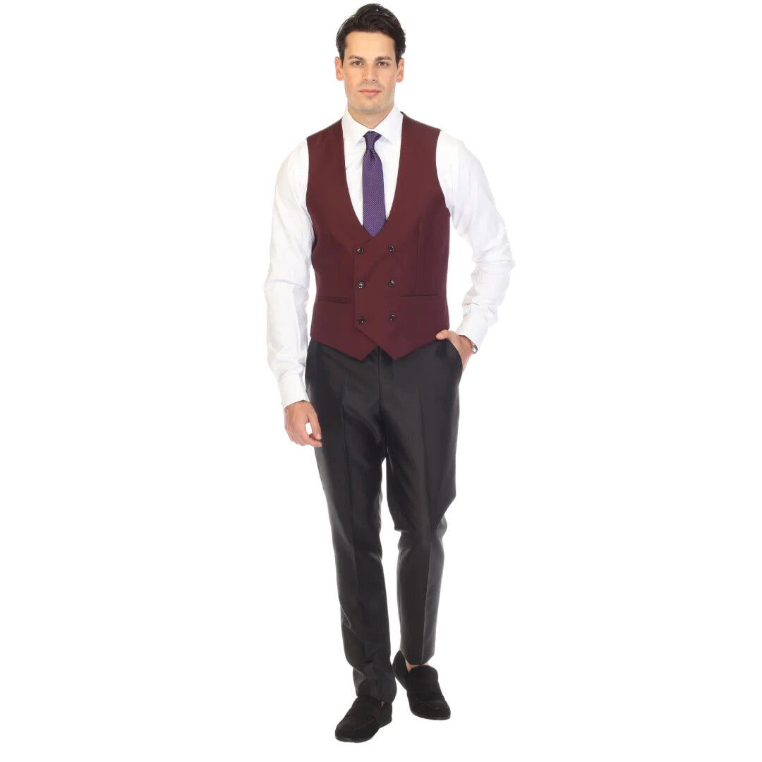 Mens Double Breasted Burgundy Vest | Alberto Nardoni
