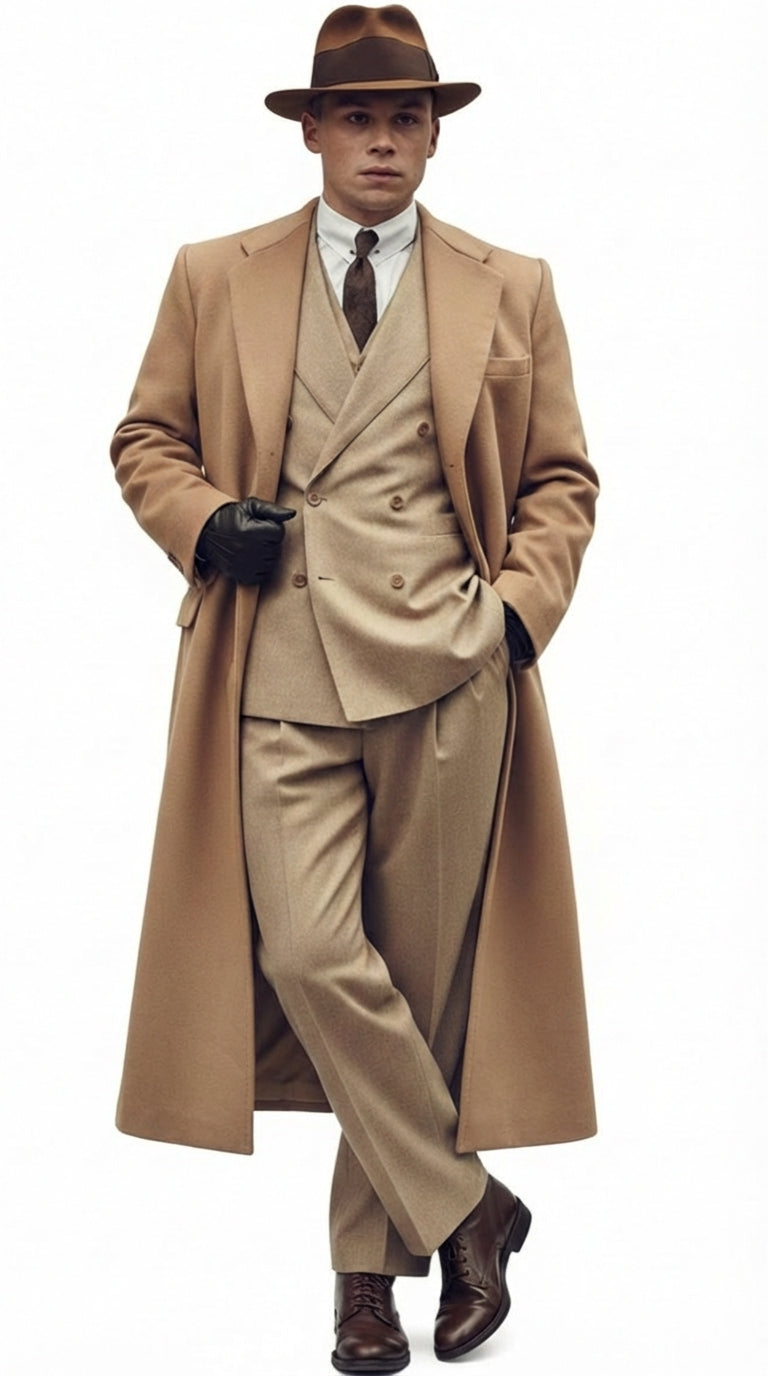 Men’s Cashmere & Wool Camel Beige Long Overcoat – Peaky Blinders Style ...