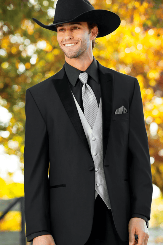 Men 2 Button Trim Cowboy in Black Cowboy Suit - Country Besom Pockets ...