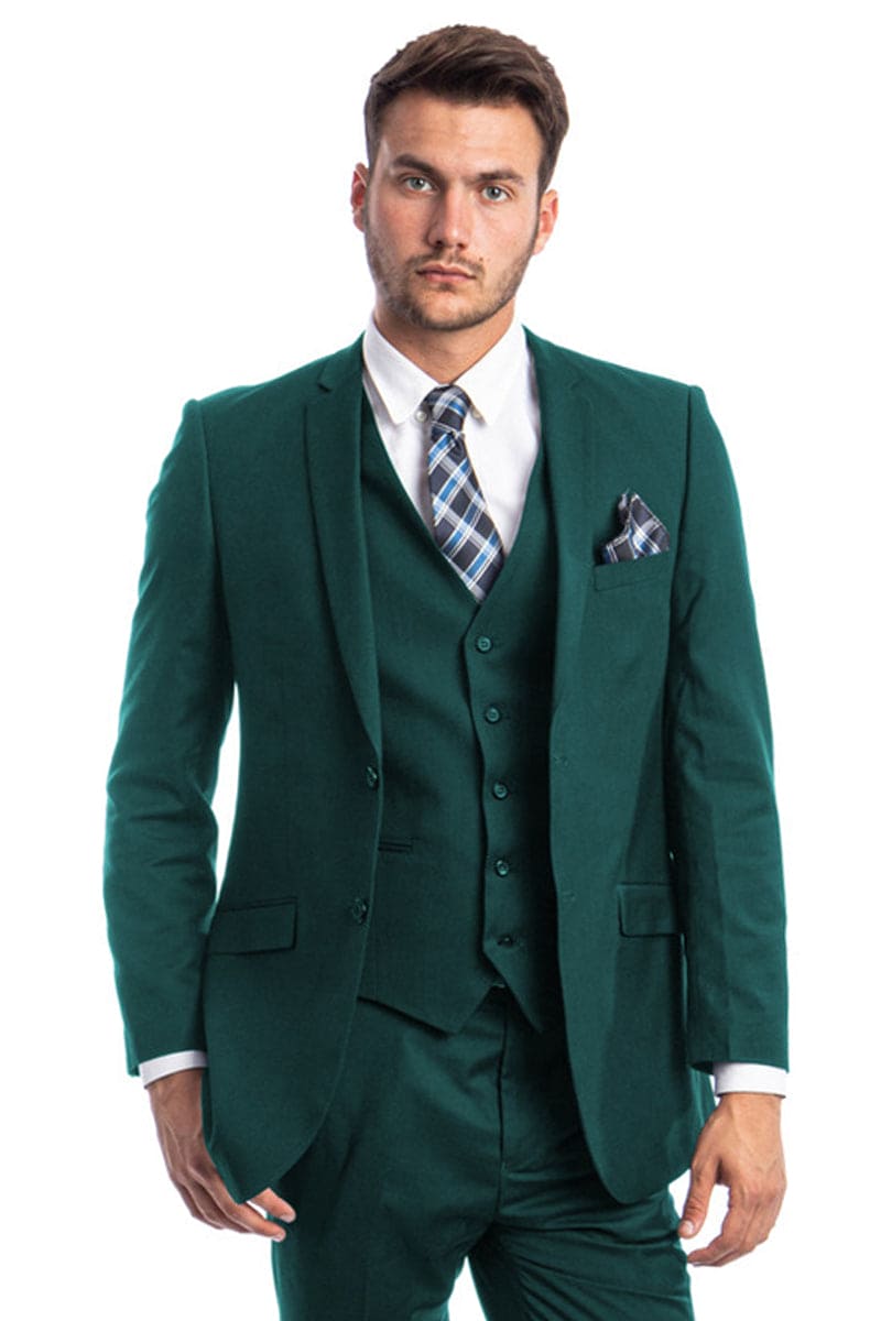 "Teal Green Slim Fit Wedding Suit for Men - Two Button Basic Vested ...
