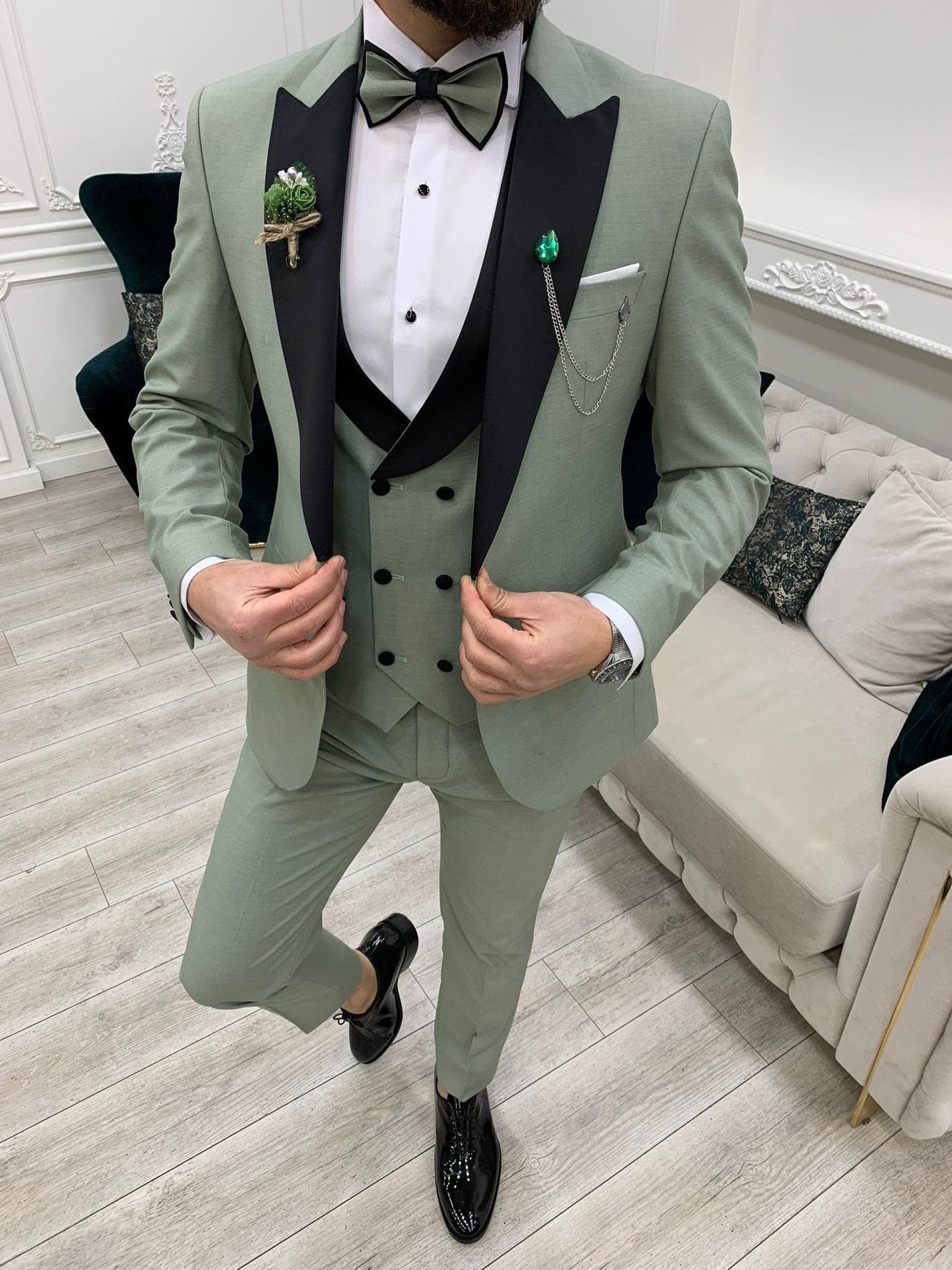 Connor Slim Fit Detachable Collar Dovetail Water Green Tuxedo | Alberto ...