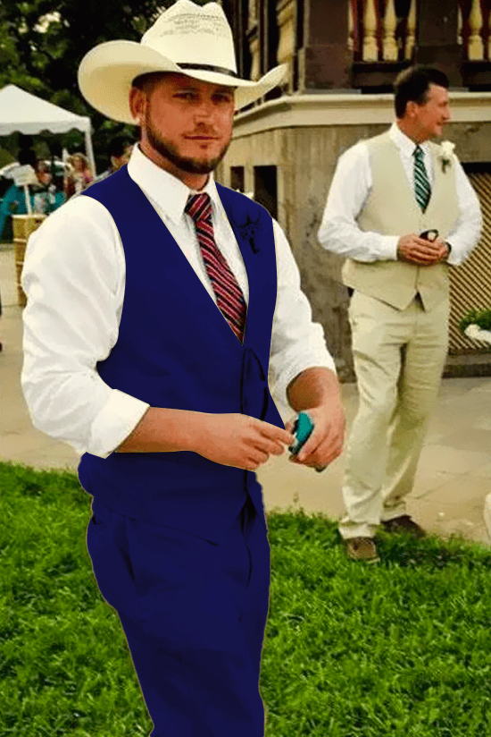 Men 2 Button Cowboy Trim in Royal-Blue Suit - Country Wedding Suits ...