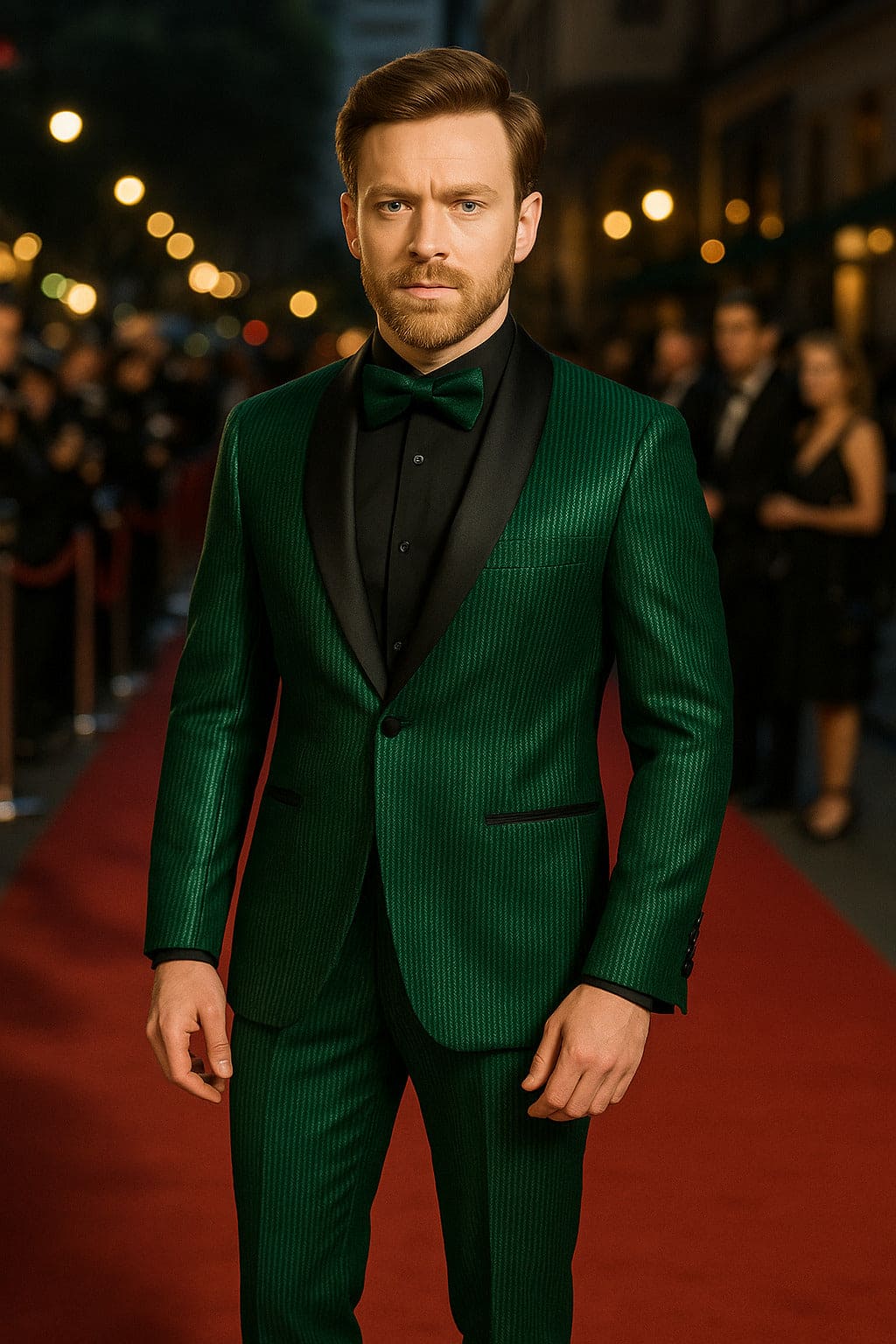 Men's Emerald Green Shiny Tuxedo with Black Satin Lapel and Matching ...
