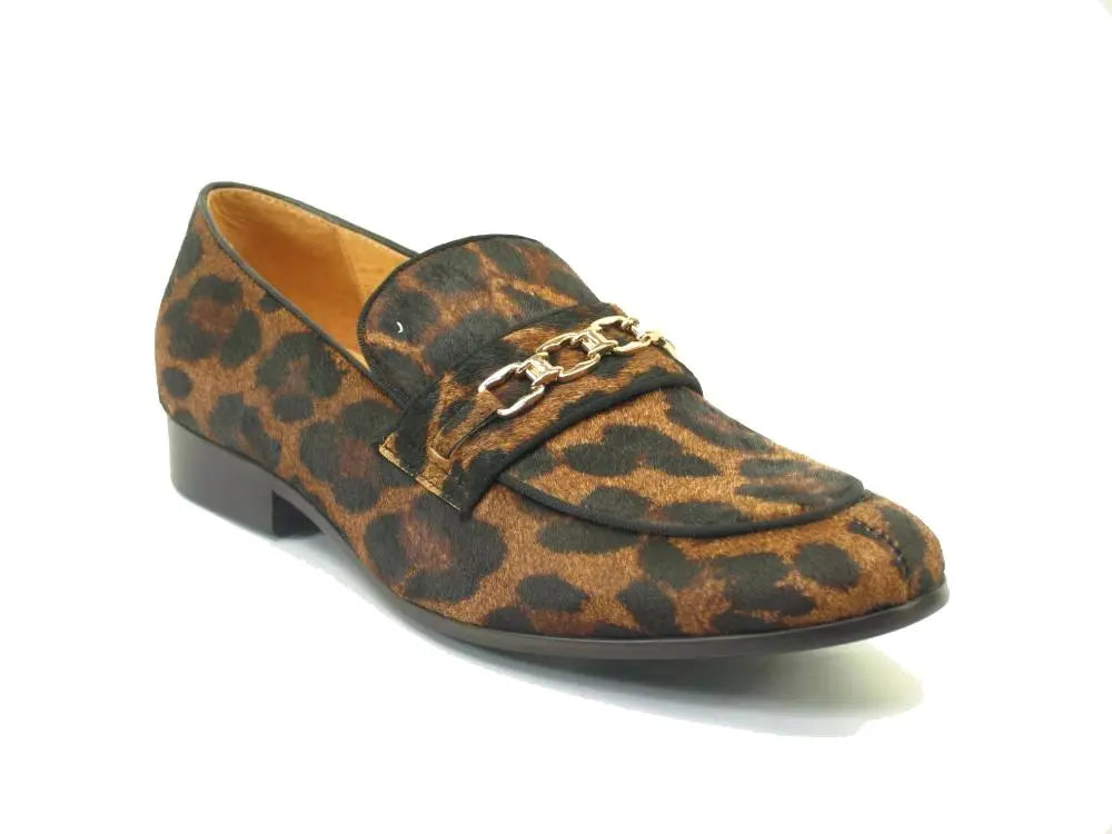 Men's Animal Print Loafer with Metal Chain Detail | Alberto Nardoni
