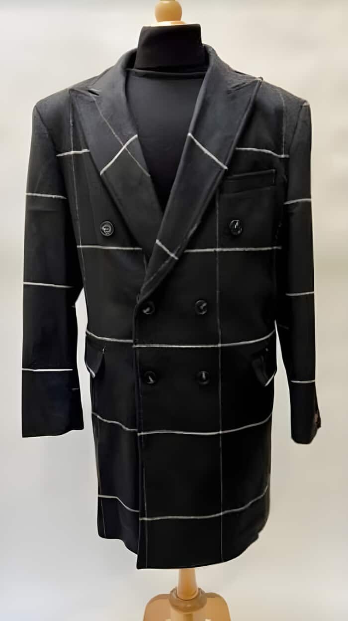 Mens Black Overcoat - Black Plaid Overcoat - Wool Topcoat With ...