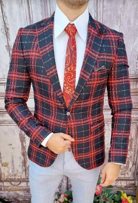 Red Tartan Blazer - Red Plaid Sport Coat - Mens Red Blazer | Alberto ...