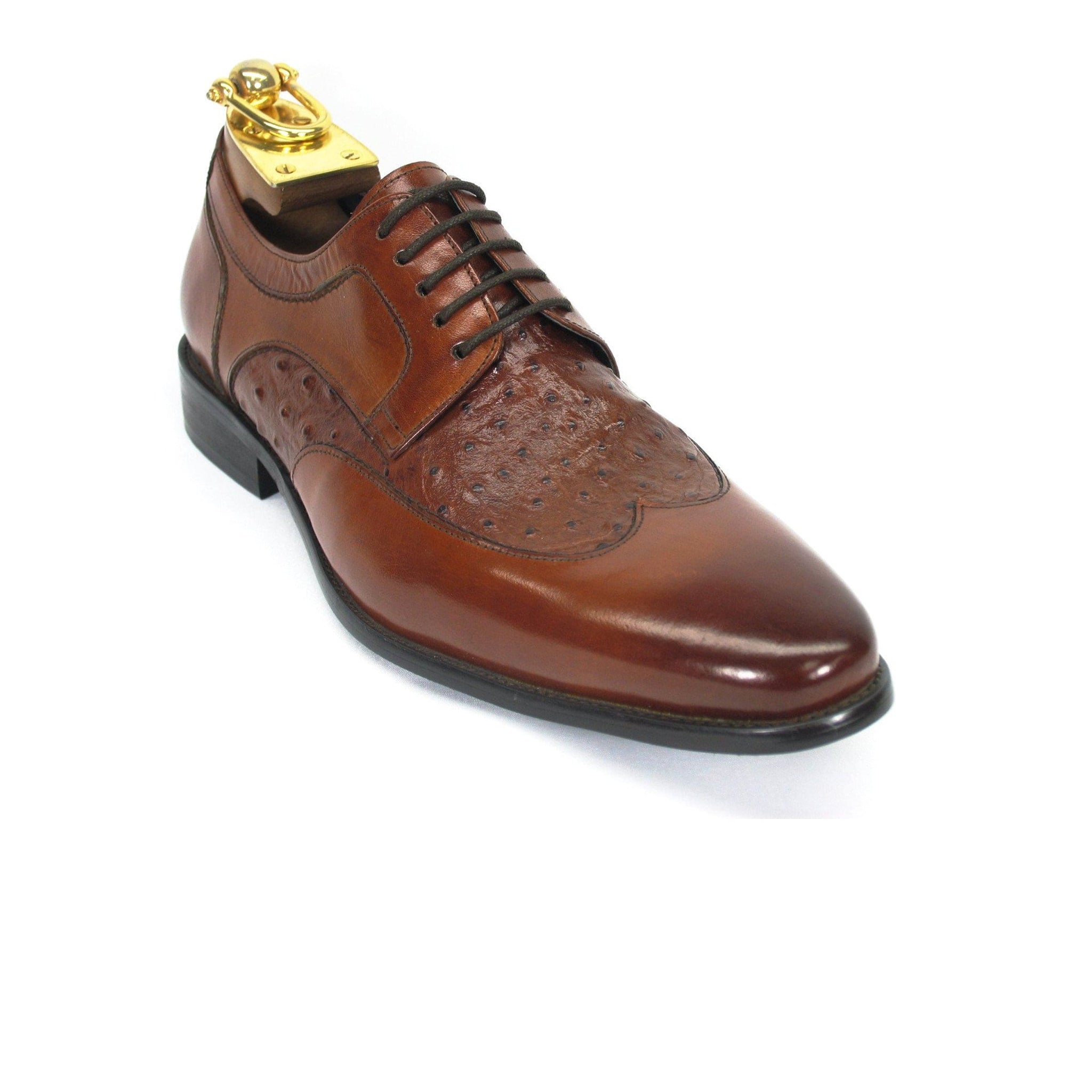 Mens Carrucci Ostrich Embossed Leather Wingtip Dress Shoe in Cognac ...