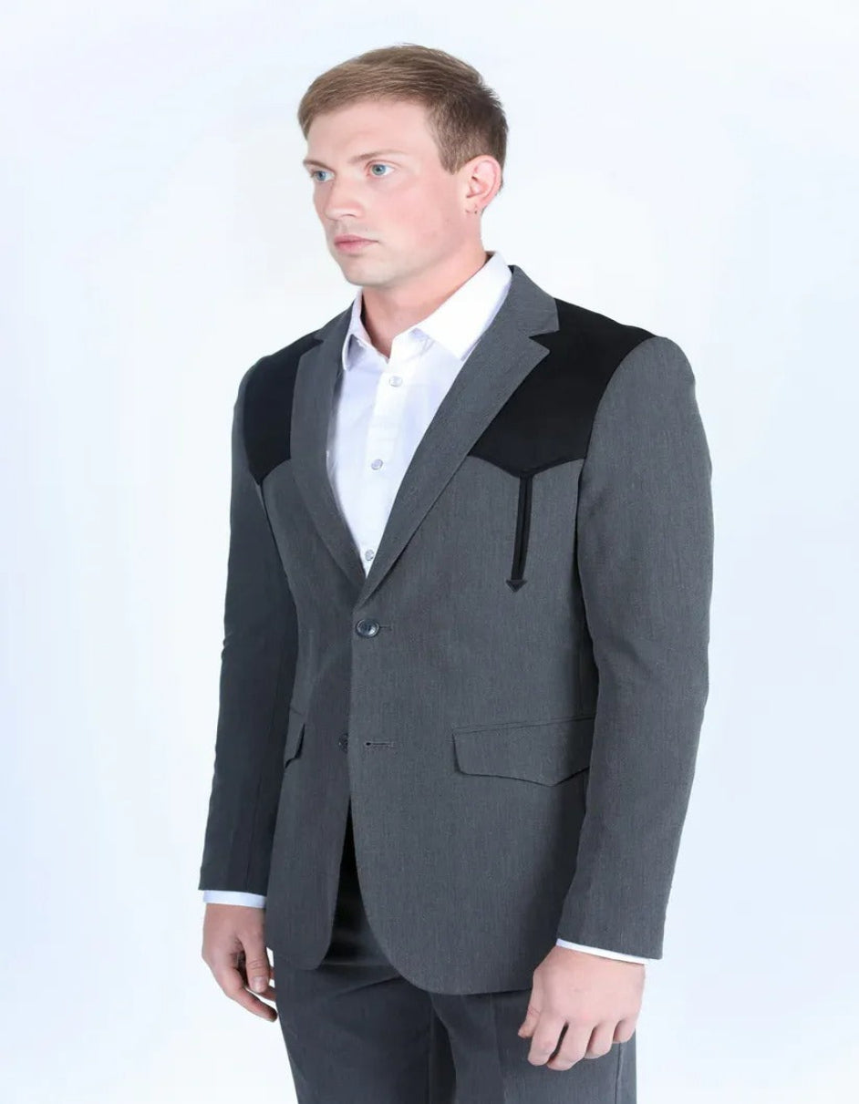 Men's Western Charcoal Suit Sport Coat with Suede Yokes and Elbow ...