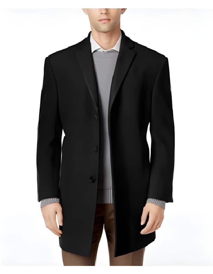 Mens Black Overcoat - Wool Single Breasted Men's Car Coat Mid Length ...