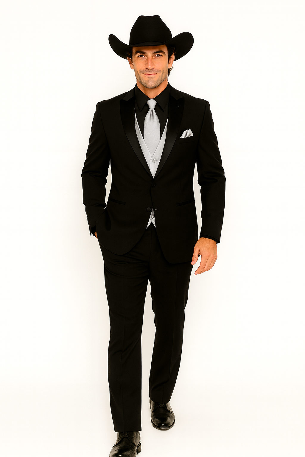 Men 2 Button Trim Cowboy in Black Cowboy Suit - Country Wedding Suits ...