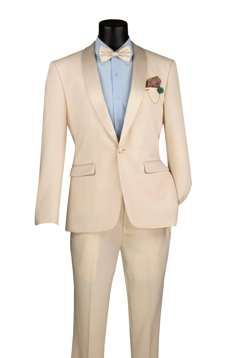 Cream Tuxedo Suit for Men – One Button Satin Lapel Formal Suit ...