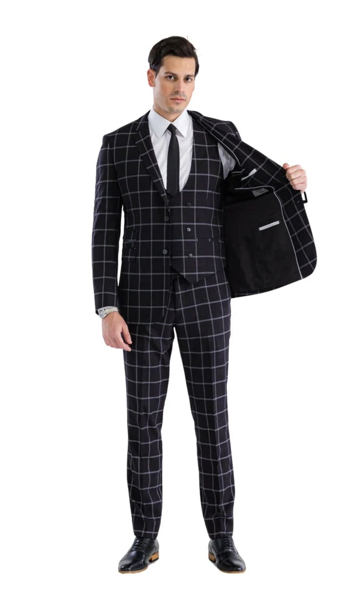 Copper Black Mens 2 Button Slim Notch Lapel Suit With Pick Stitching ...