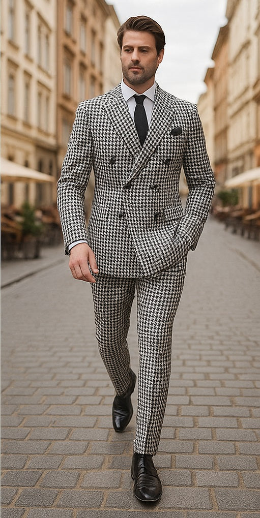 Double Breasted Suits - Vested Suits Wool Fabric - Black Houndstooth ...