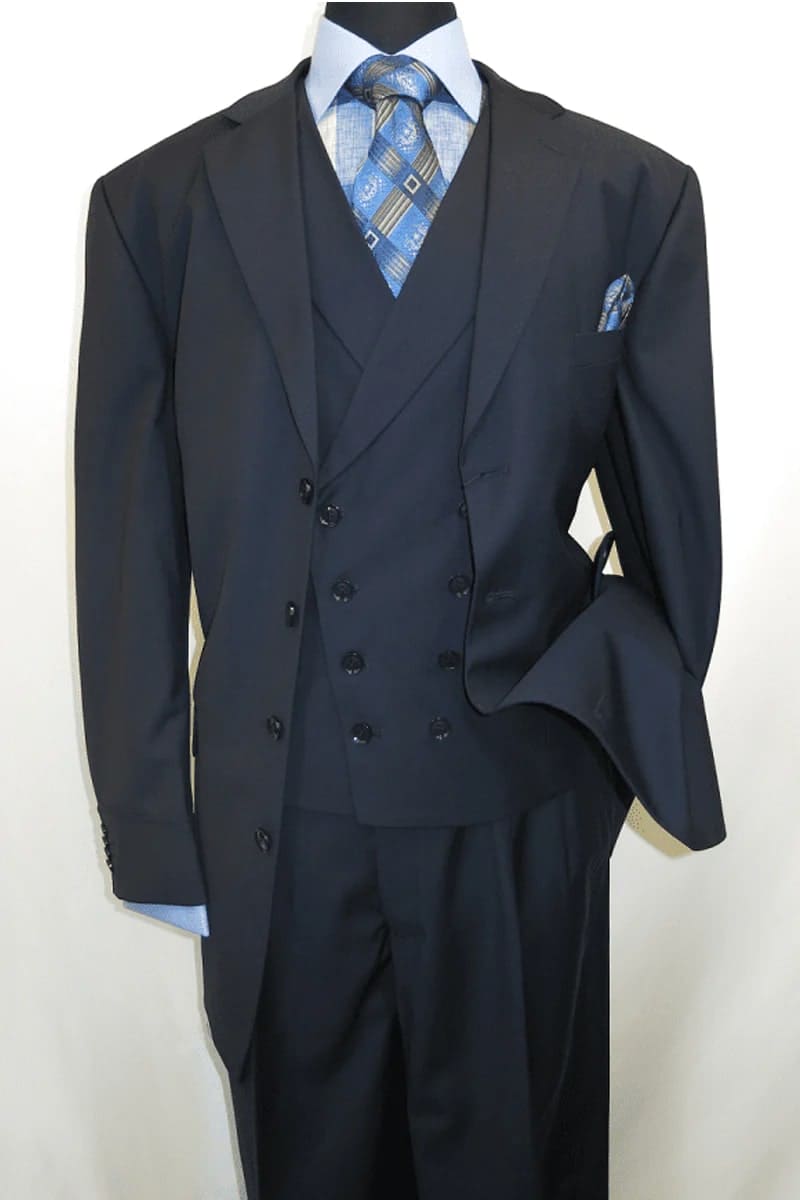 Mens 4 Button Double Breasted Vest Suit in Navy | Alberto Nardoni