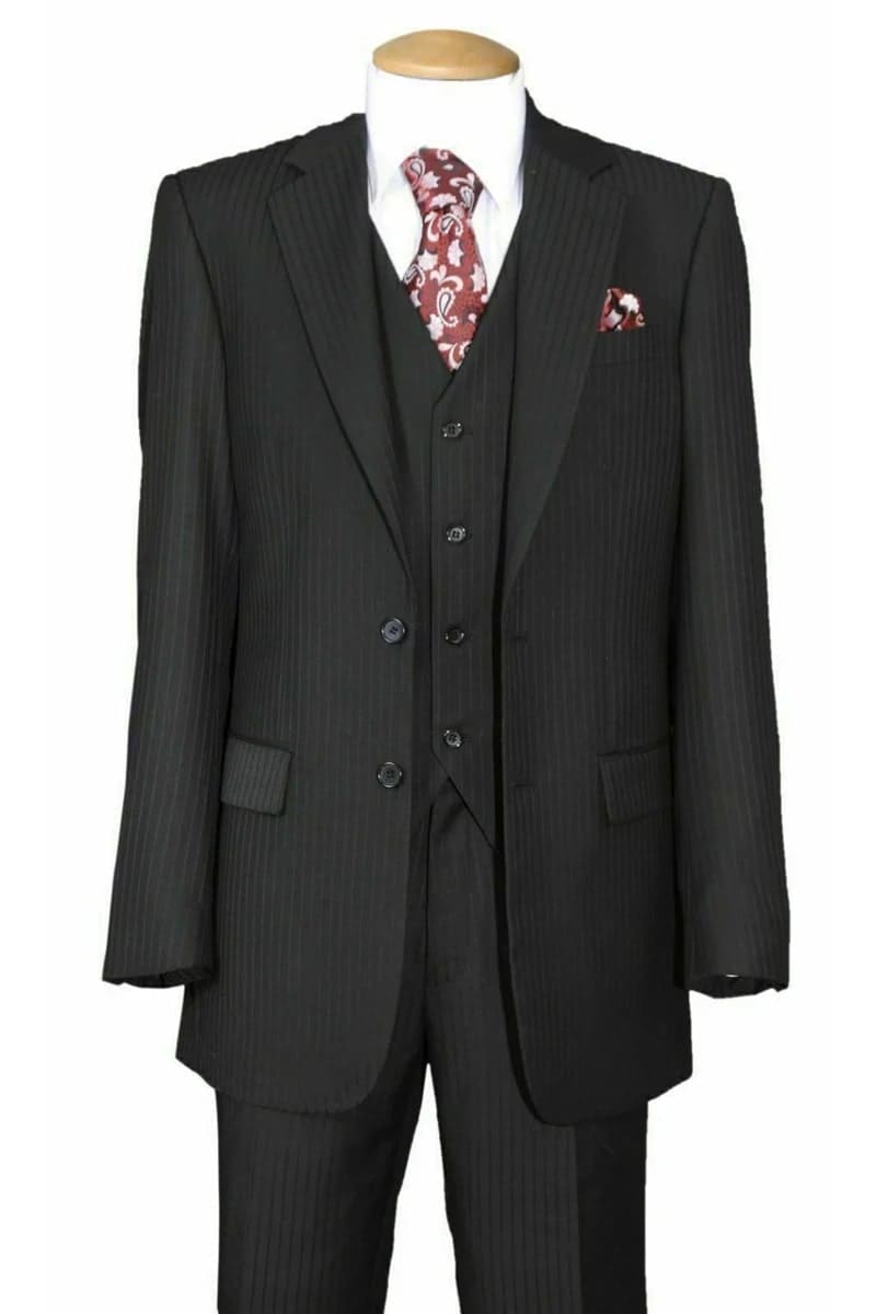Mens Classic 2 Button Vested Ton on Ton Suit in Black | Alberto Nardoni