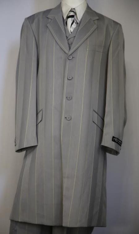 Mens Pimp Coat + Pimp Jacket Vest and Pants - Gangster Stripe Gray Fab ...