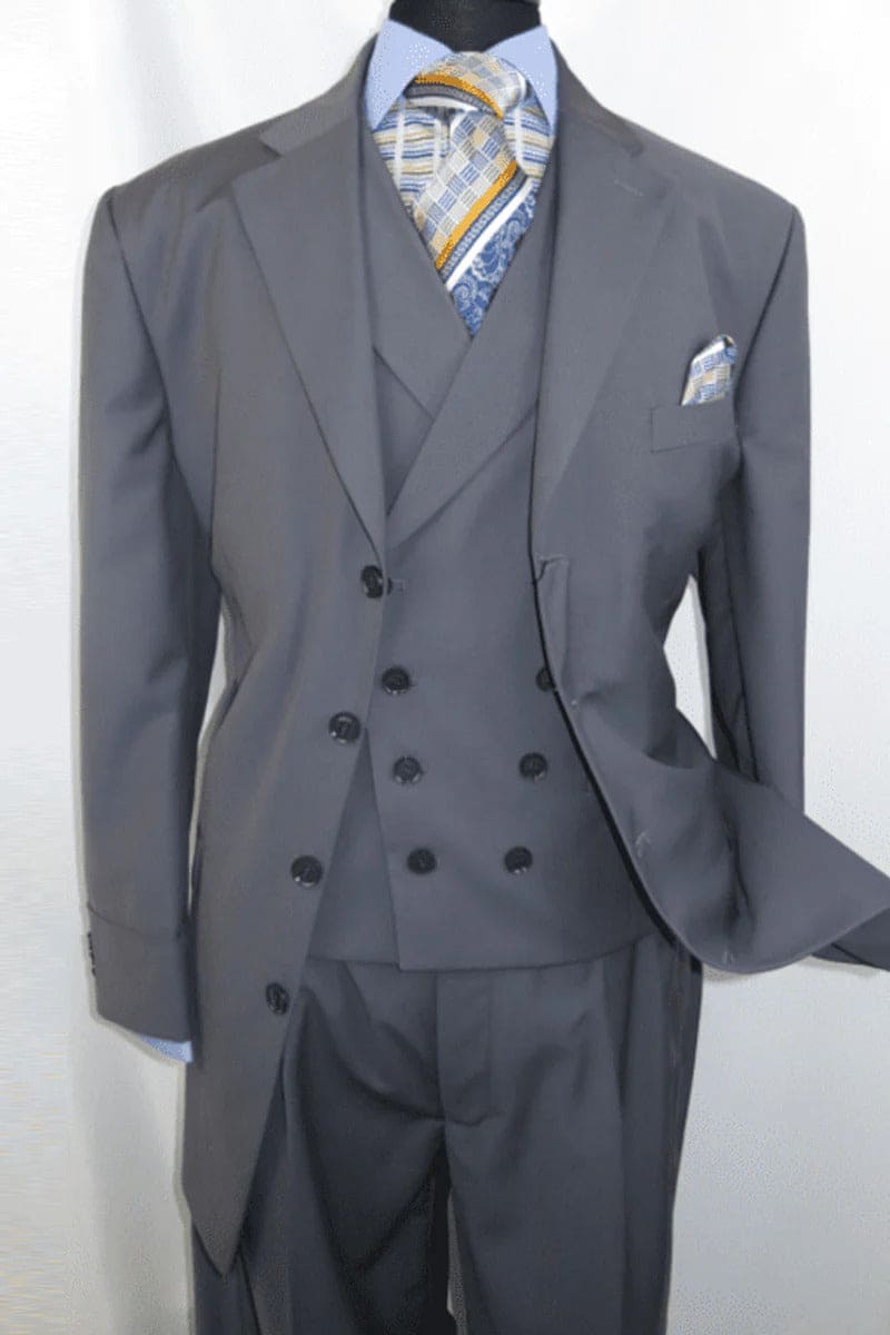 Mens 4 Button Double Breasted Vest Suit in Grey – Alberto Nardoni