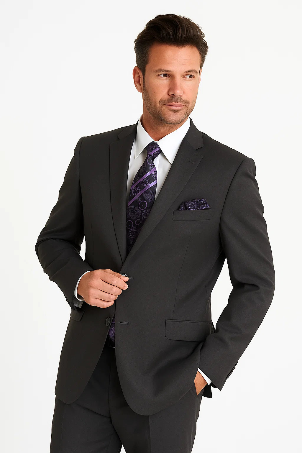"Grey Modern Fit Suit for Men - Basic 2 Button Wool Feel - Designer ...
