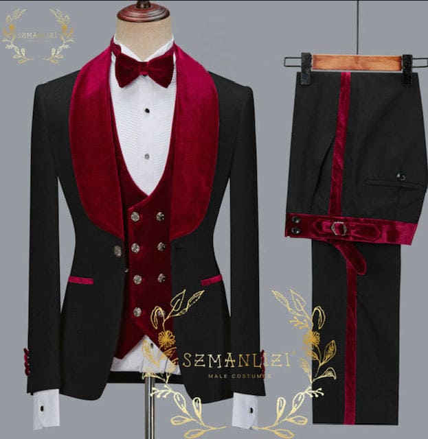 Mens Black Dinner. Jacket - Two Toned Color Blazer Black and Burgundy ...