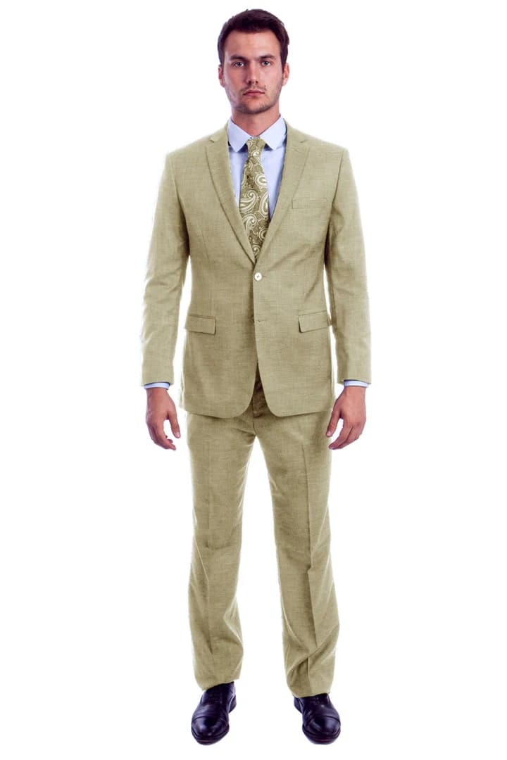 Tan Linen Suit - Men's Two Button Modern Fit Linen Look Light Beige Su ...