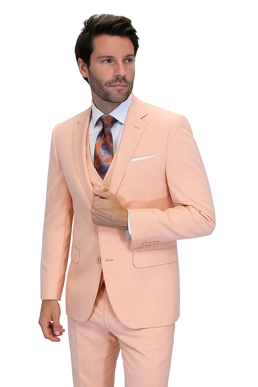 Peach Color Suit in 2 Buttons Ticket Pocket - Light Orange Blush Color ...
