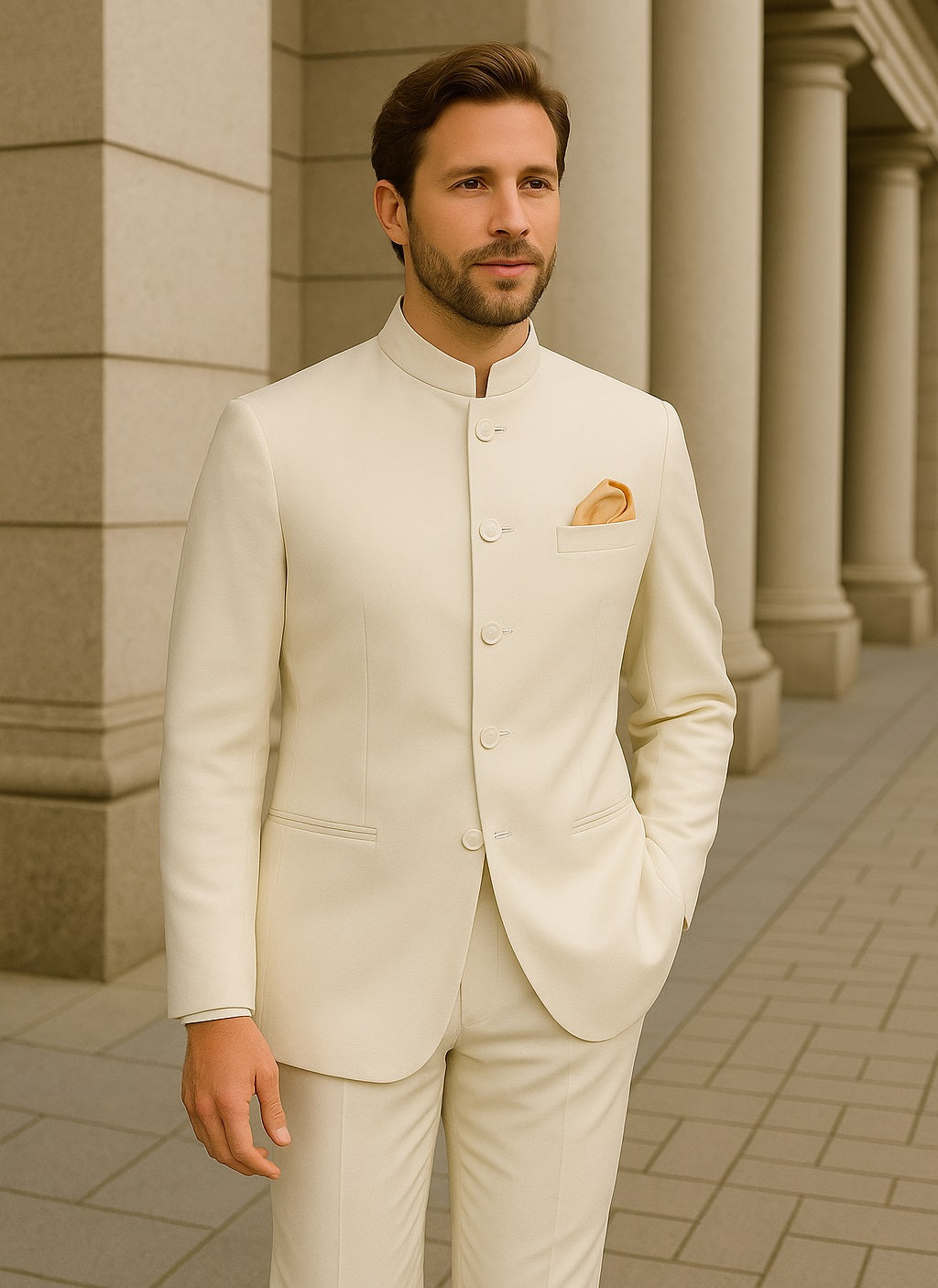 Master Collection - Regular Fit Men's 2 Piece Banded Collar Tuxedo ...