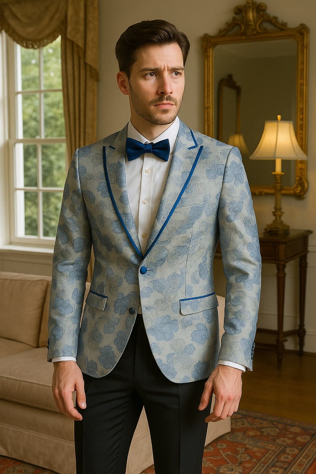 Men's Blue and Gray Tuxedo - Sky Blue Paisley Embroidered Dinner Jacket ...