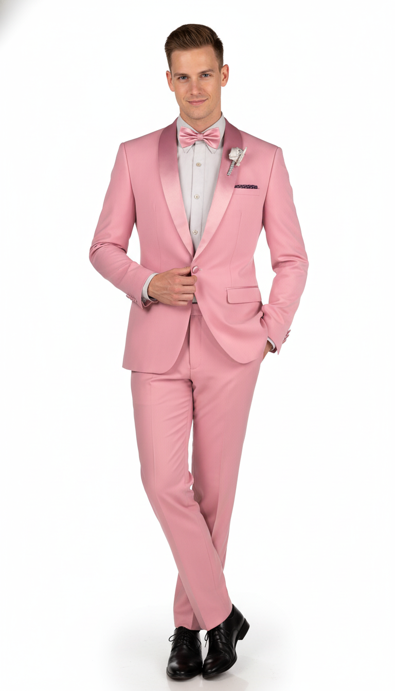 Men’s Rose Pink Tuxedo Suit – Slim Fit 2-Piece Wedding, Prom & Formal ...