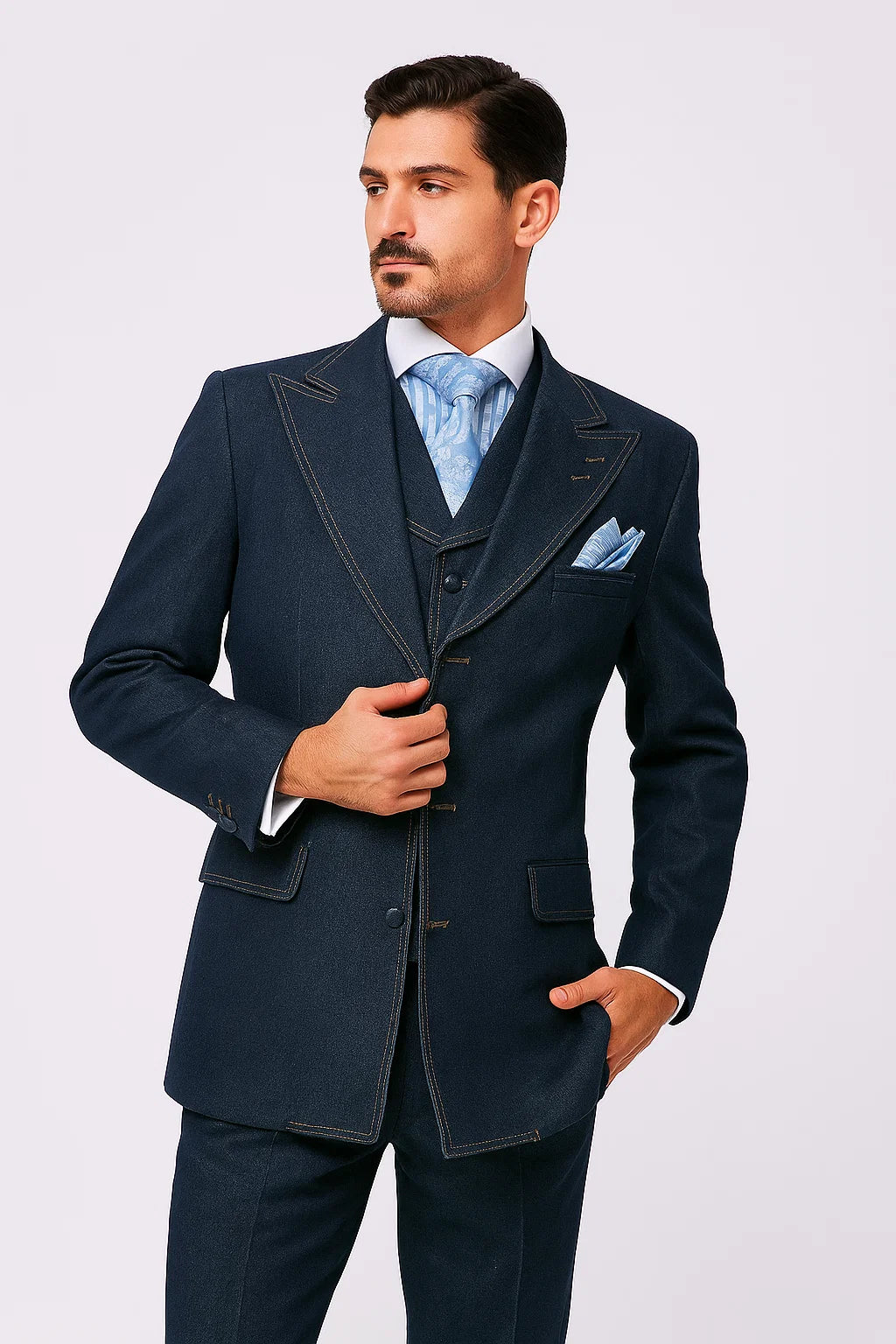 Men's Vintage Denim Suit - Cotton Blazer, Vest & Pants for Smart Look ...