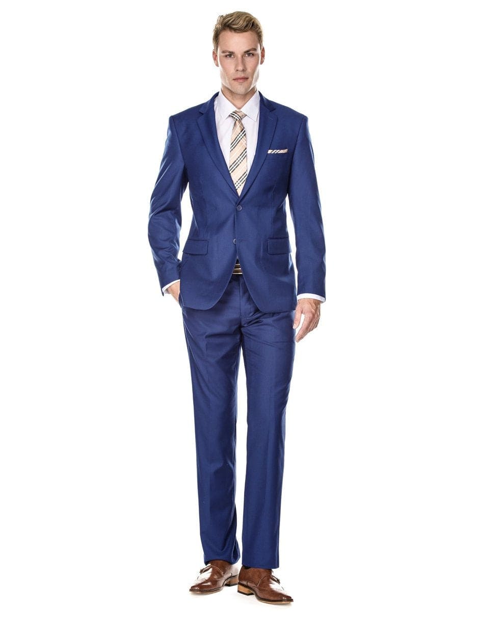 Mens Cheap Blue Suit 2 Button Modern Fit Suit Indigo Blue | Alberto Nardoni
