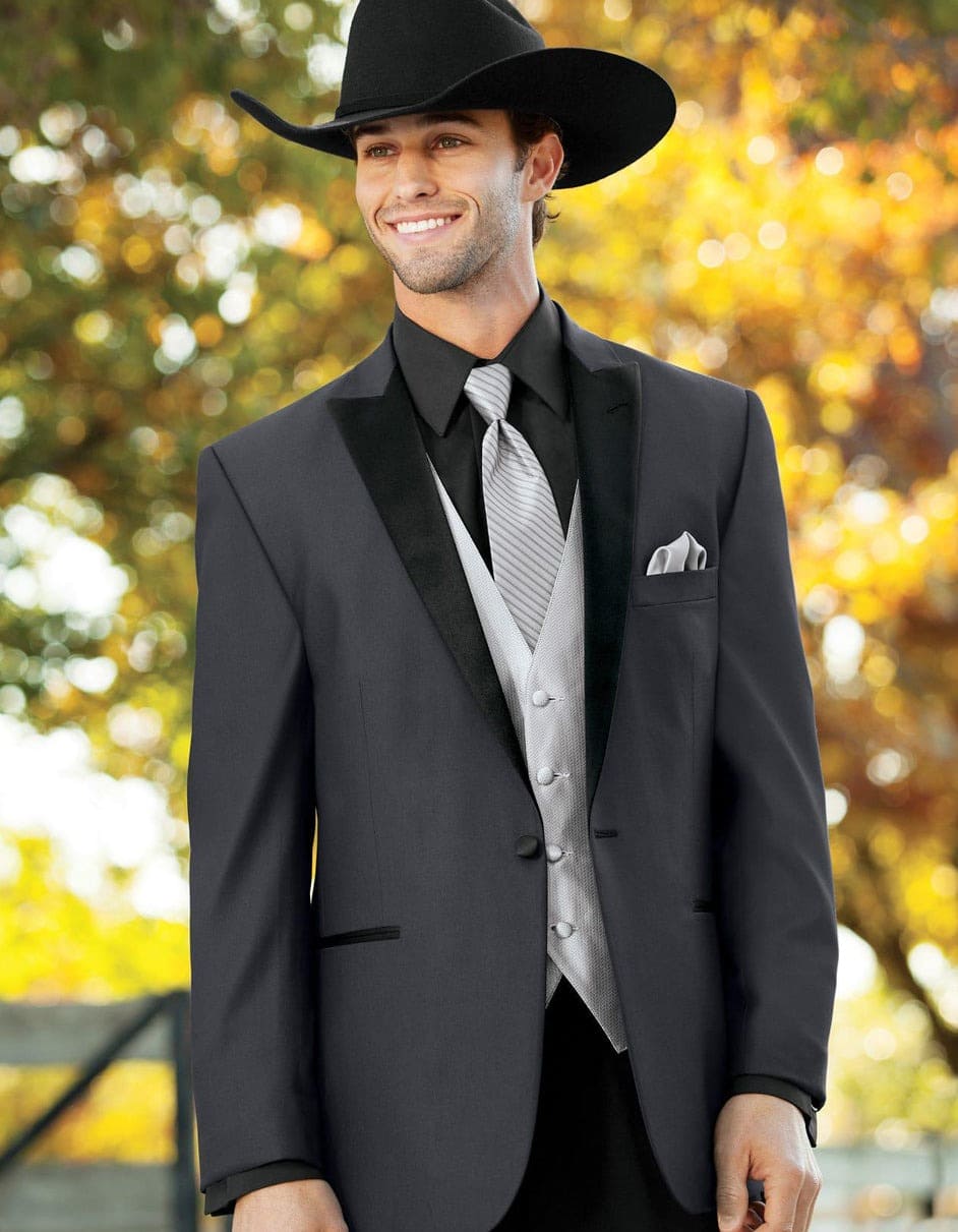 Mens 1 Button Peak Lapel in Grey Cowboy Suit - Country Wedding Suits ...