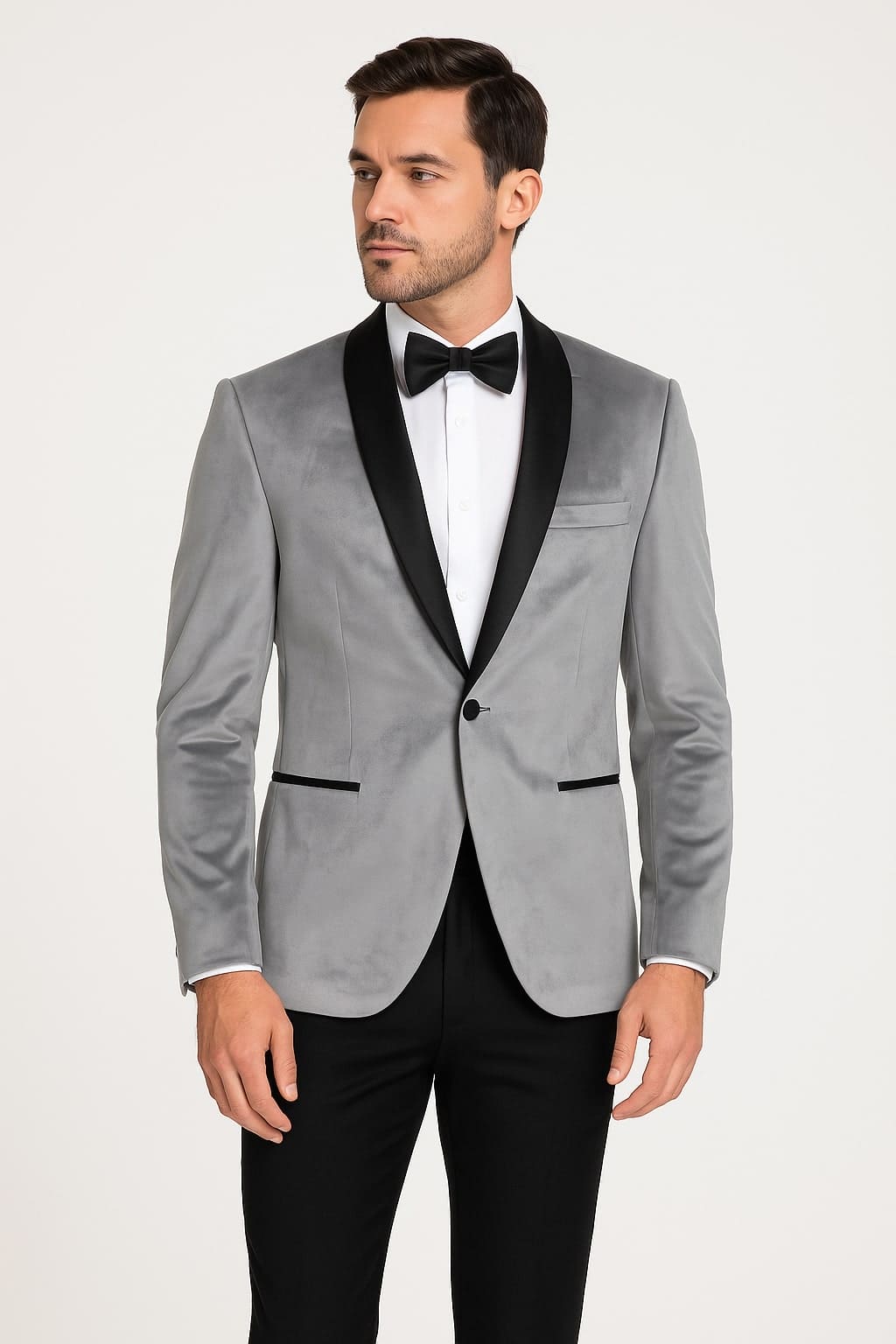 Mens Light Gray Velvet Tuxedo Jacket Slim Fit Shawl Lapel Formal Blazer ...