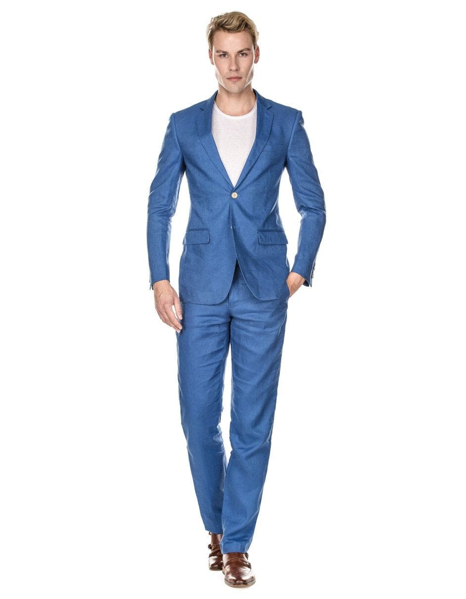 Mens Cheap Blue Suit Mens Modern Fit Linen Wedding Suit Indigo ...