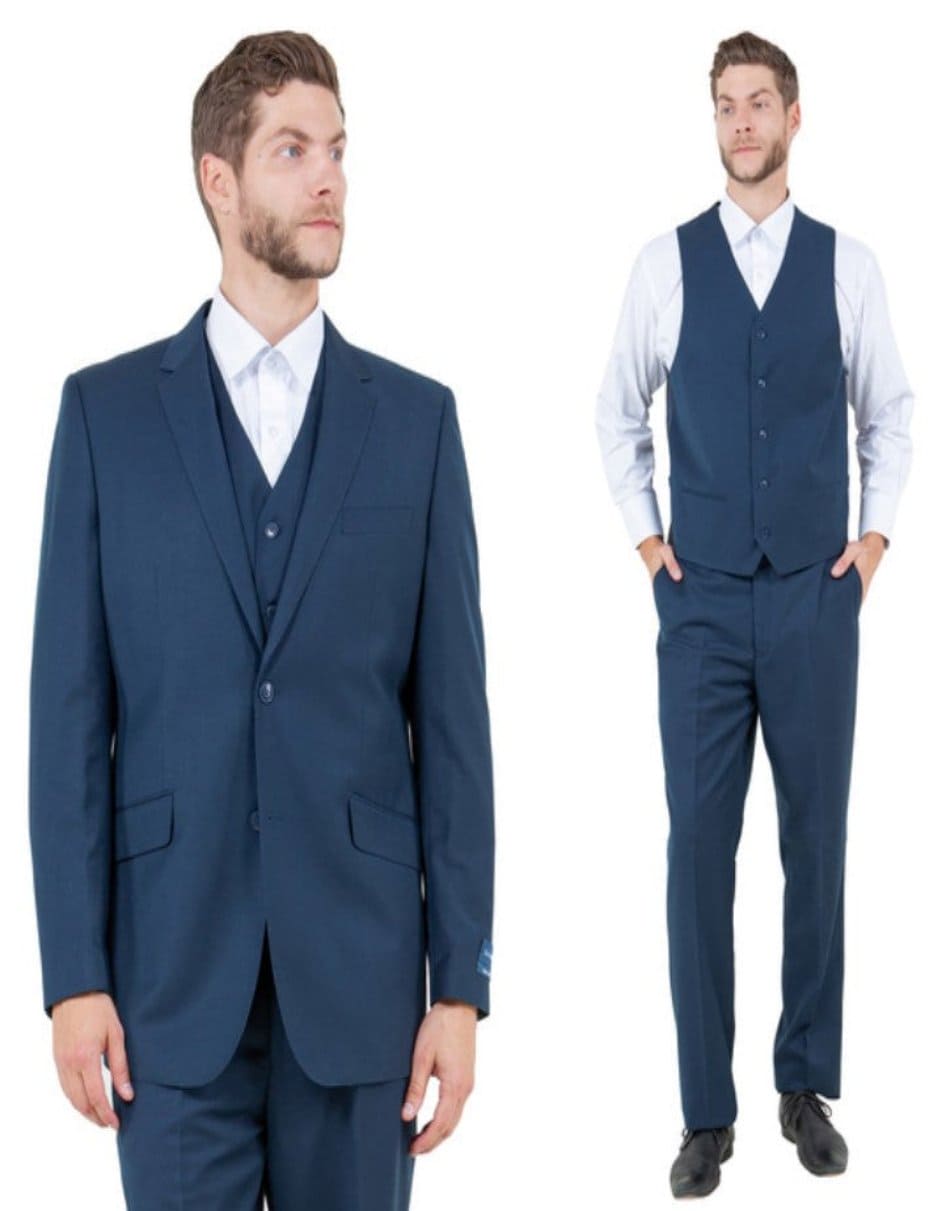 Modern Fit 3pc Wool Mens Suit Set Indigo | Alberto Nardoni