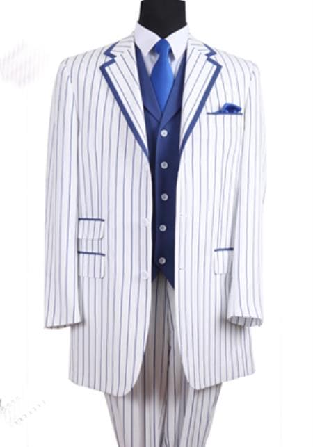 Mens Pimp Coat + Pimp Jacket Vest and Pants - Gangster Stripe White and ...
