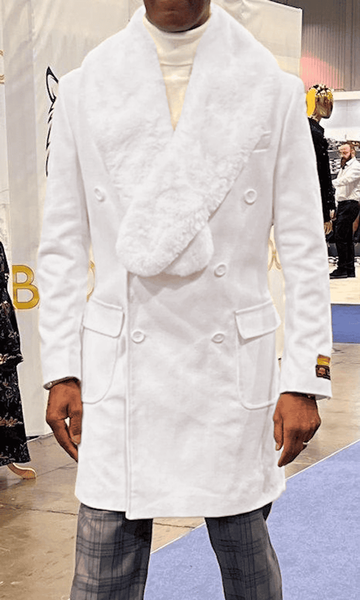 Mens Fur Collar Overcoat -White Three Quarter Coats Wool Fabric ...