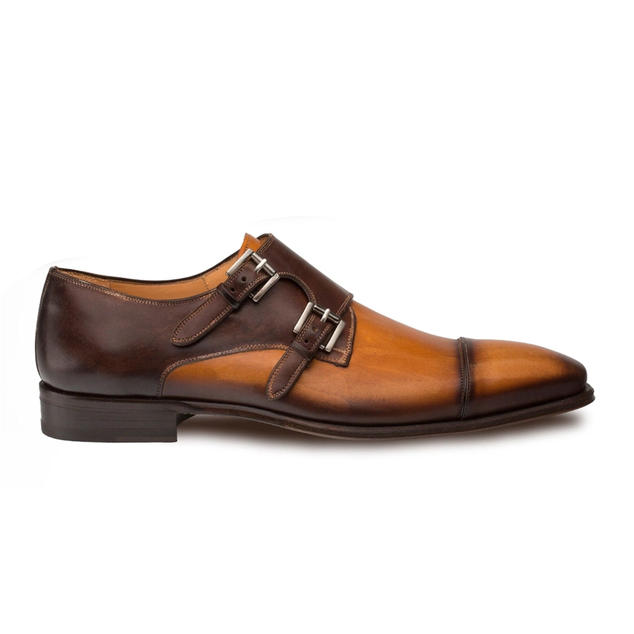 Mens Mezlan Bardem Calfskin Double Monk Strap Dress Shoe in Tan & Brown ...