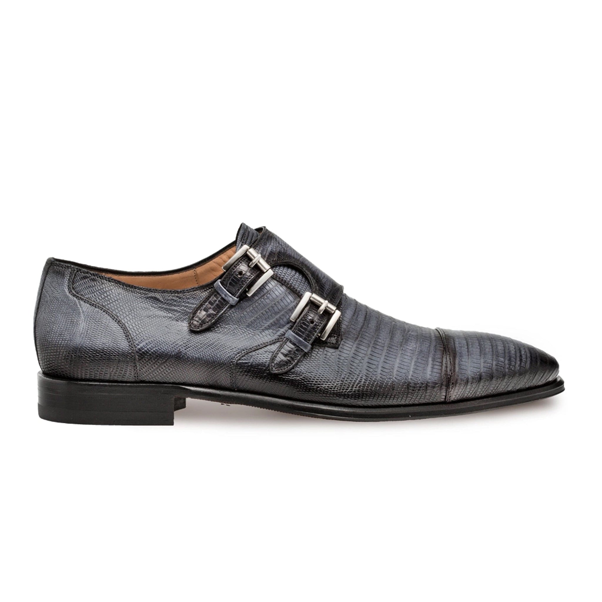 Mezlan Argentum Men’s Double Monk Strap – Grey Genuine Lizard Leather ...