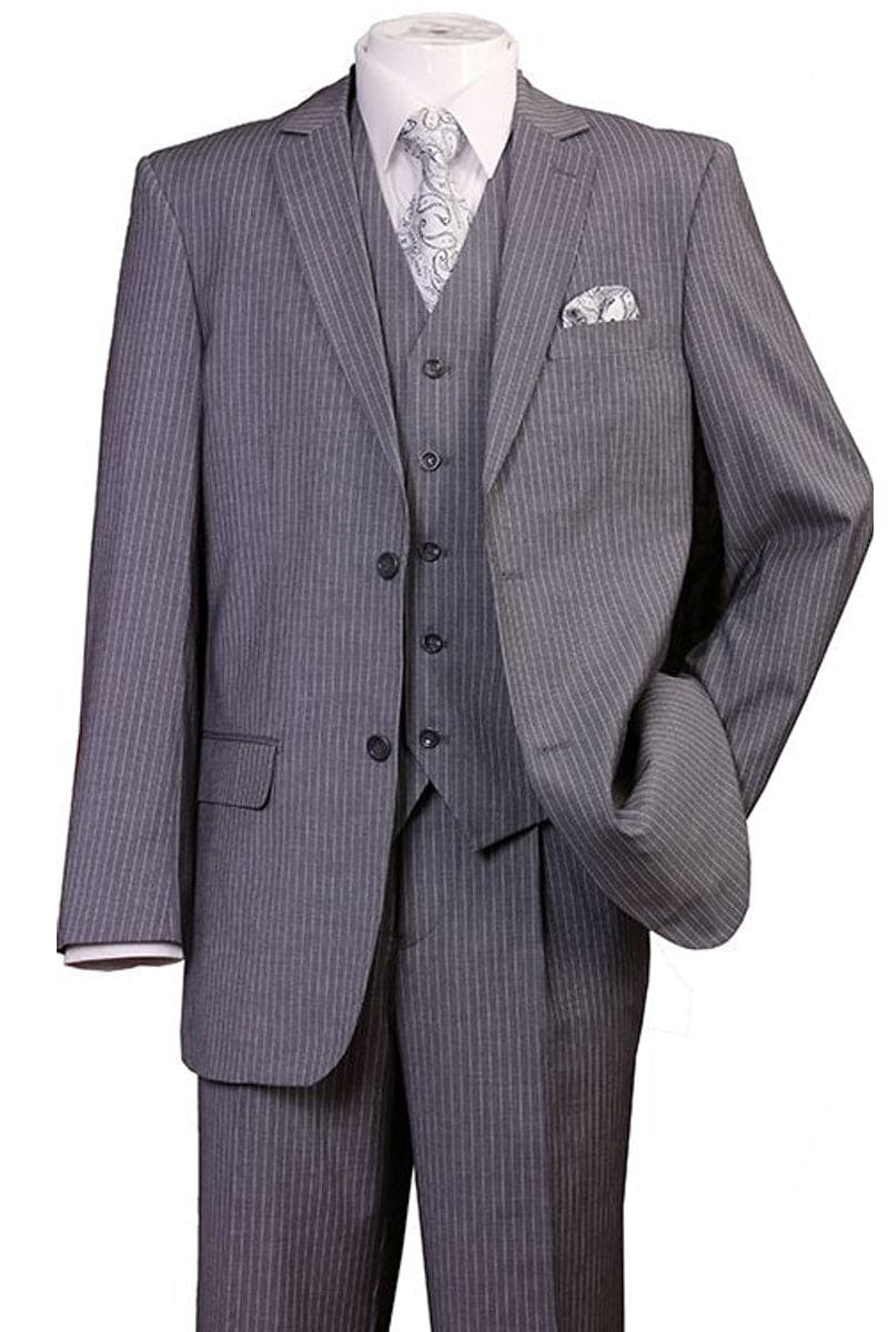 1920's Bold Gangster Pinstripe Suit - Men's 2 Button Vested in Grey ...