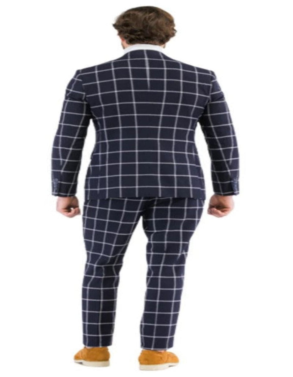 Mens Plaid Suits - Windowpane Pattern With Vest -Business Suit Navy ...