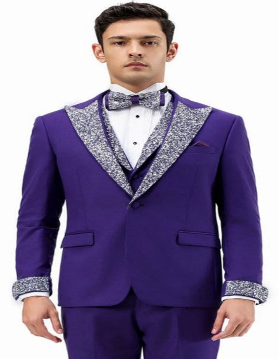 Purple Prom Tuxedo - Perfect Wedding Suit Vested Rhinestone Lapelled ...
