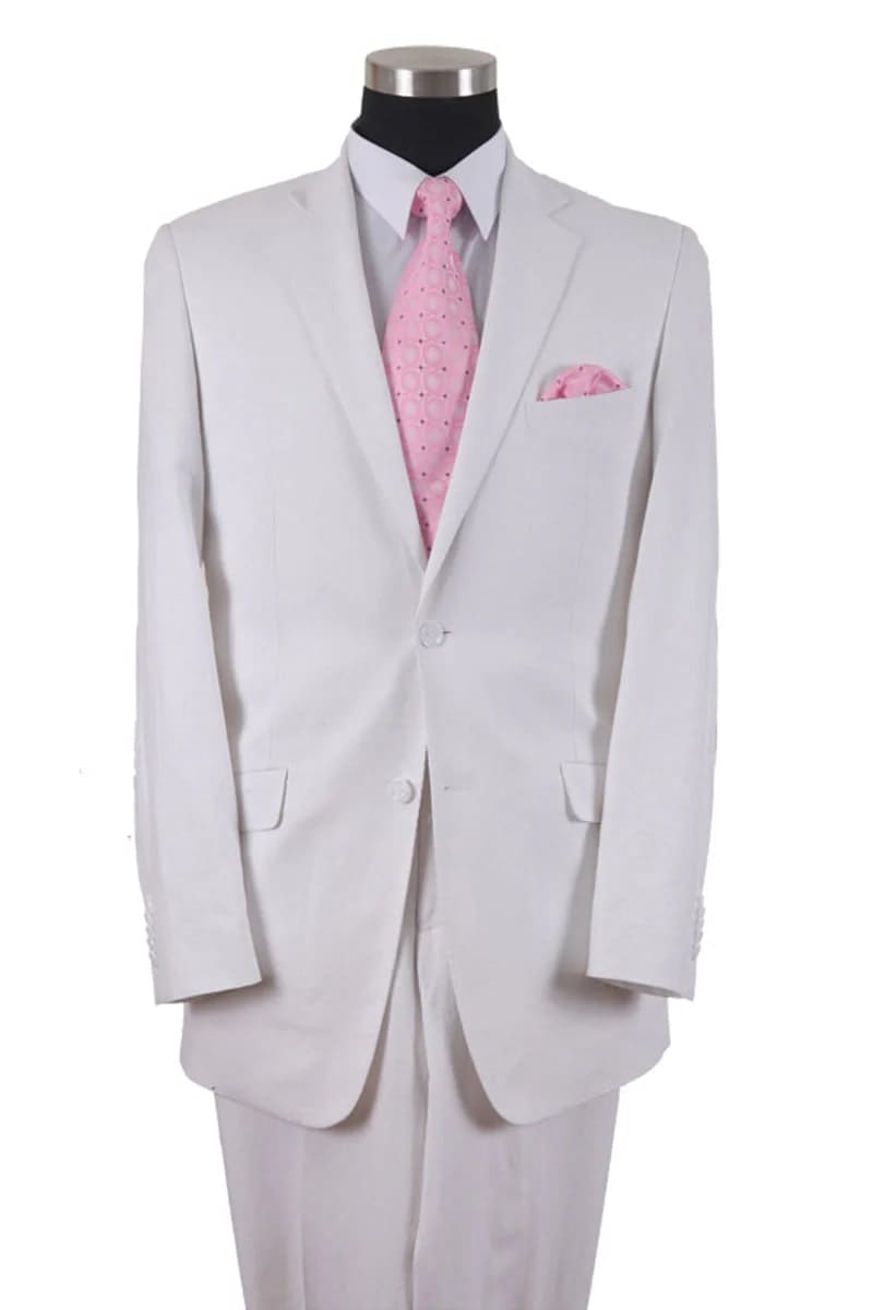 Mens 2 Button 100% Linen Suit with Elbow Patches in White | Alberto Nardoni