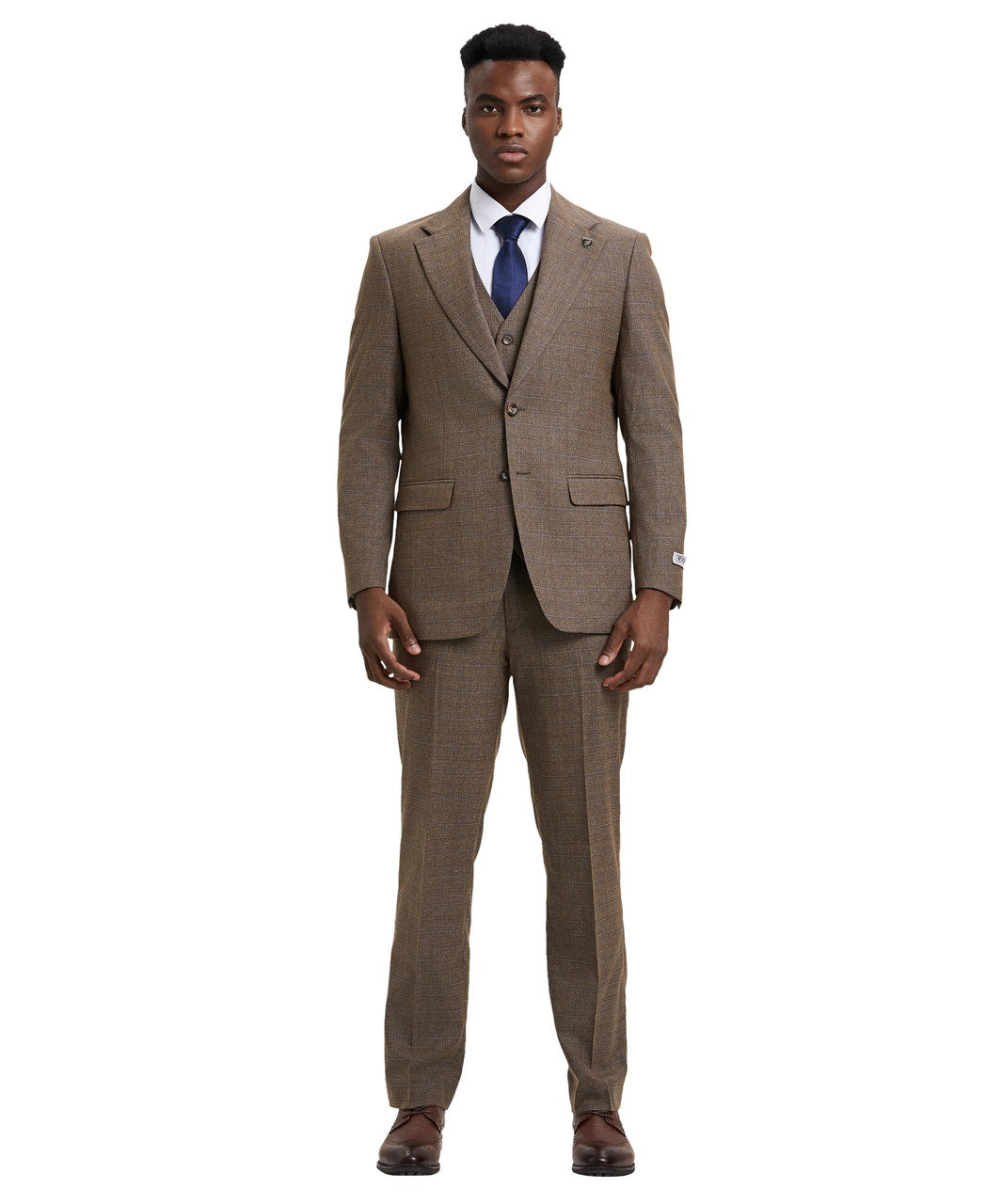 Stacy Adams - 3 Piece Suit Glen Plaid Hybrid Fit Notch Lapel in Brown ...