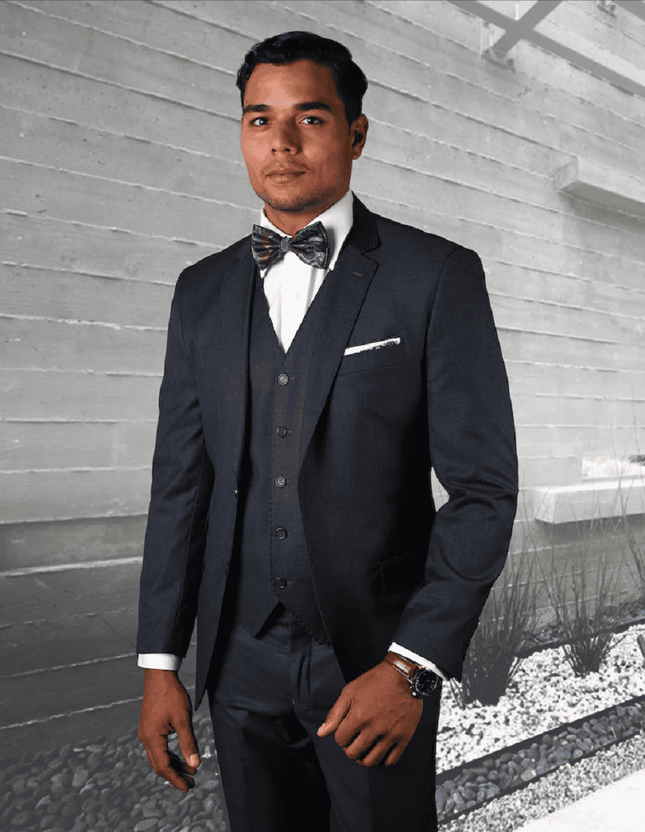 Mens 2 Button Modern Fit Vested Pick Stich Suit in Heather Charcoal ...