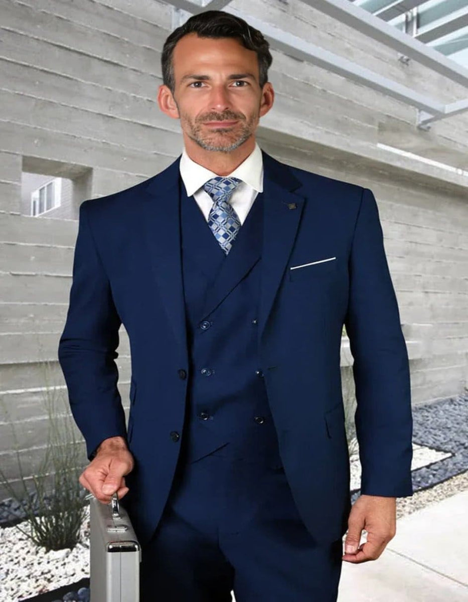Cobalt Blue Suit - Men's Modern Fit Designer Wool Double Breasted Sapp ...